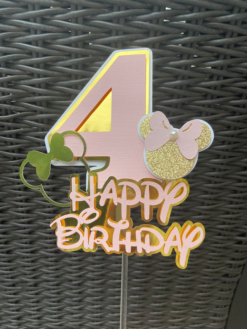 Minnie Cake Topper Cake Birthday Decor Pink Gold Number 4 - Etsy