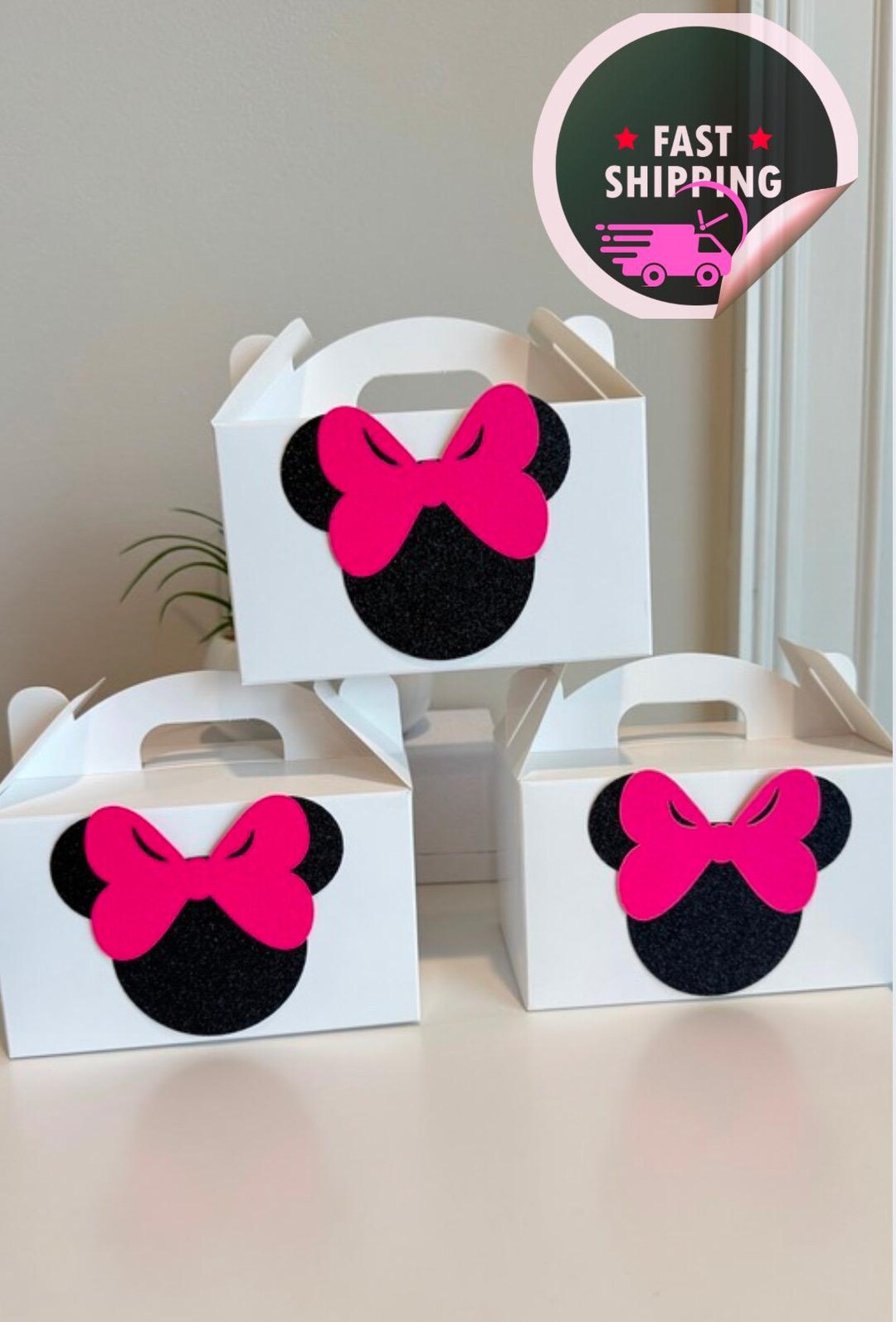 Favor Box Minnie Mouse Birthday Hot Pink Fuchsia Glitter Black, Gable ...