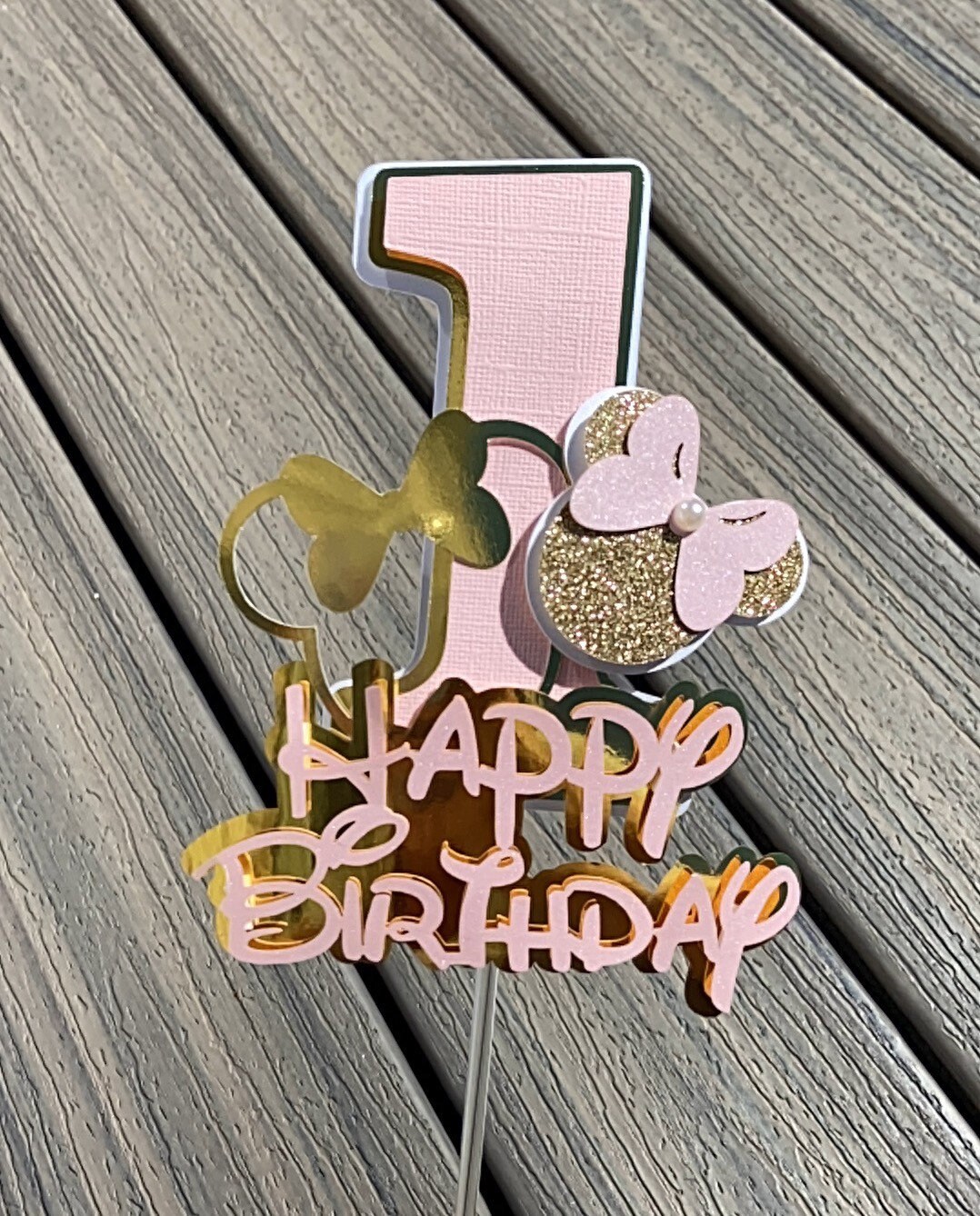 Minnie Cake Topper Cake Birthday Decor Pink Gold Number 4 - Etsy