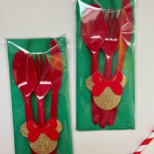 Christmas UTENSILS Minnie Mickey Mouse, Fork Spoon Knife Wrapped in ...
