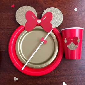 10 RED and Black Gold Glitter Minnie Mouse Birthday Table Decoration ...