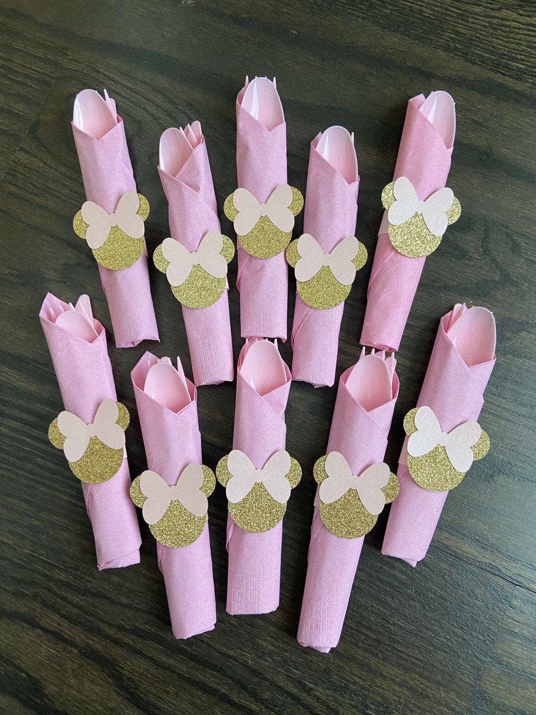 UTENSILS for Pink and Gold Minnie Mickey Mouse Plates Table Fork Spoon ...