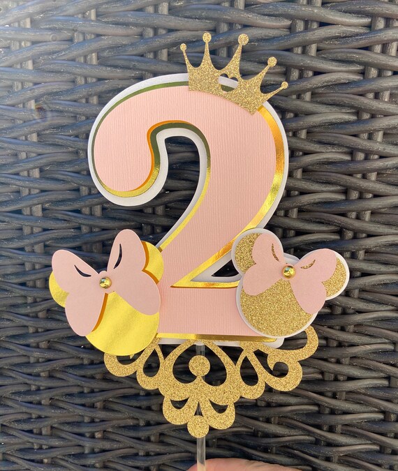 Minnie Mouse CAKE TOPPER Pink Gold Number 1 2 3 Glitter | Etsy