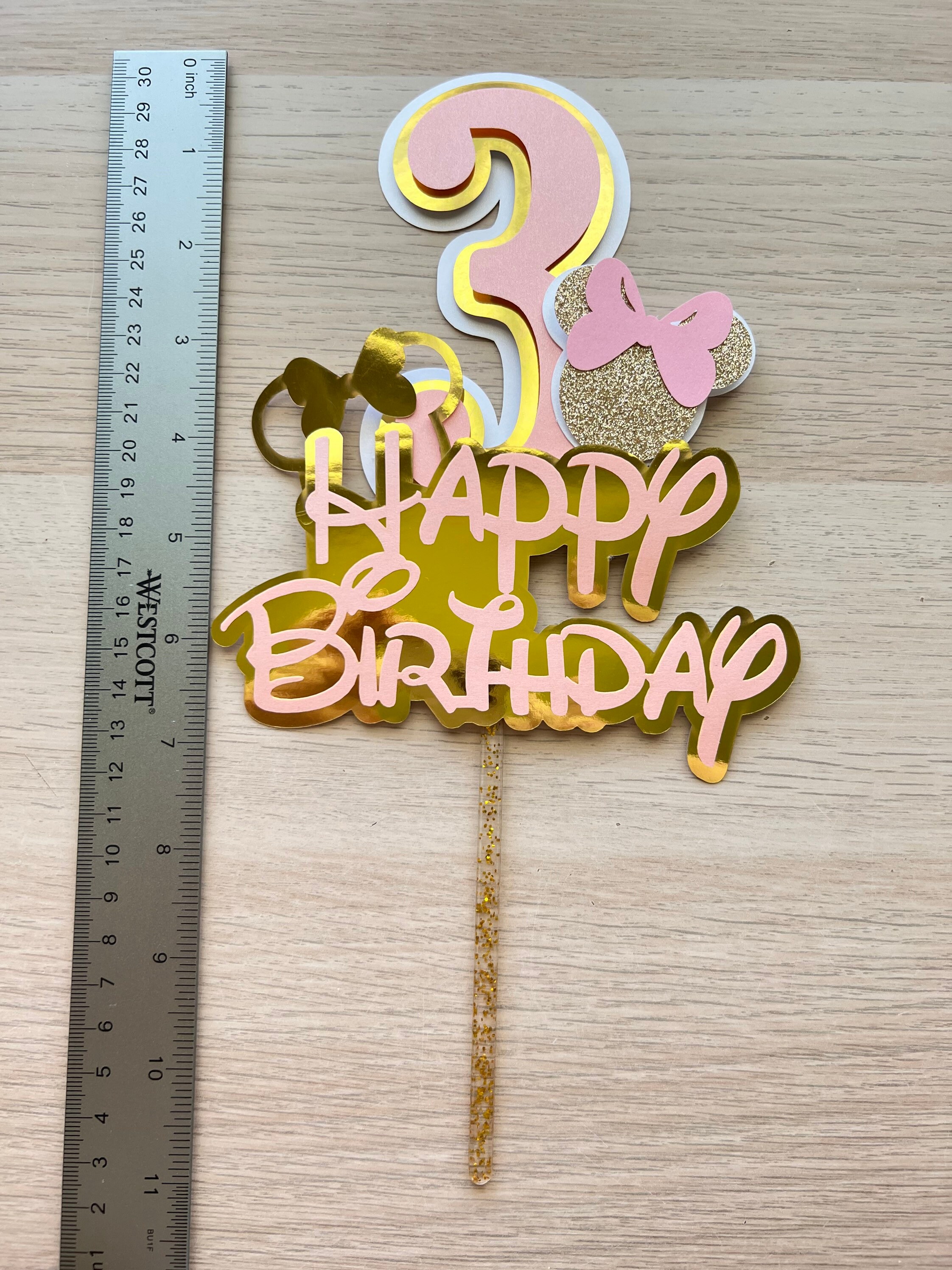 CAKE TOPPER Pink Gold Number 3 Glitter Minnie Mouse Birthday | Etsy