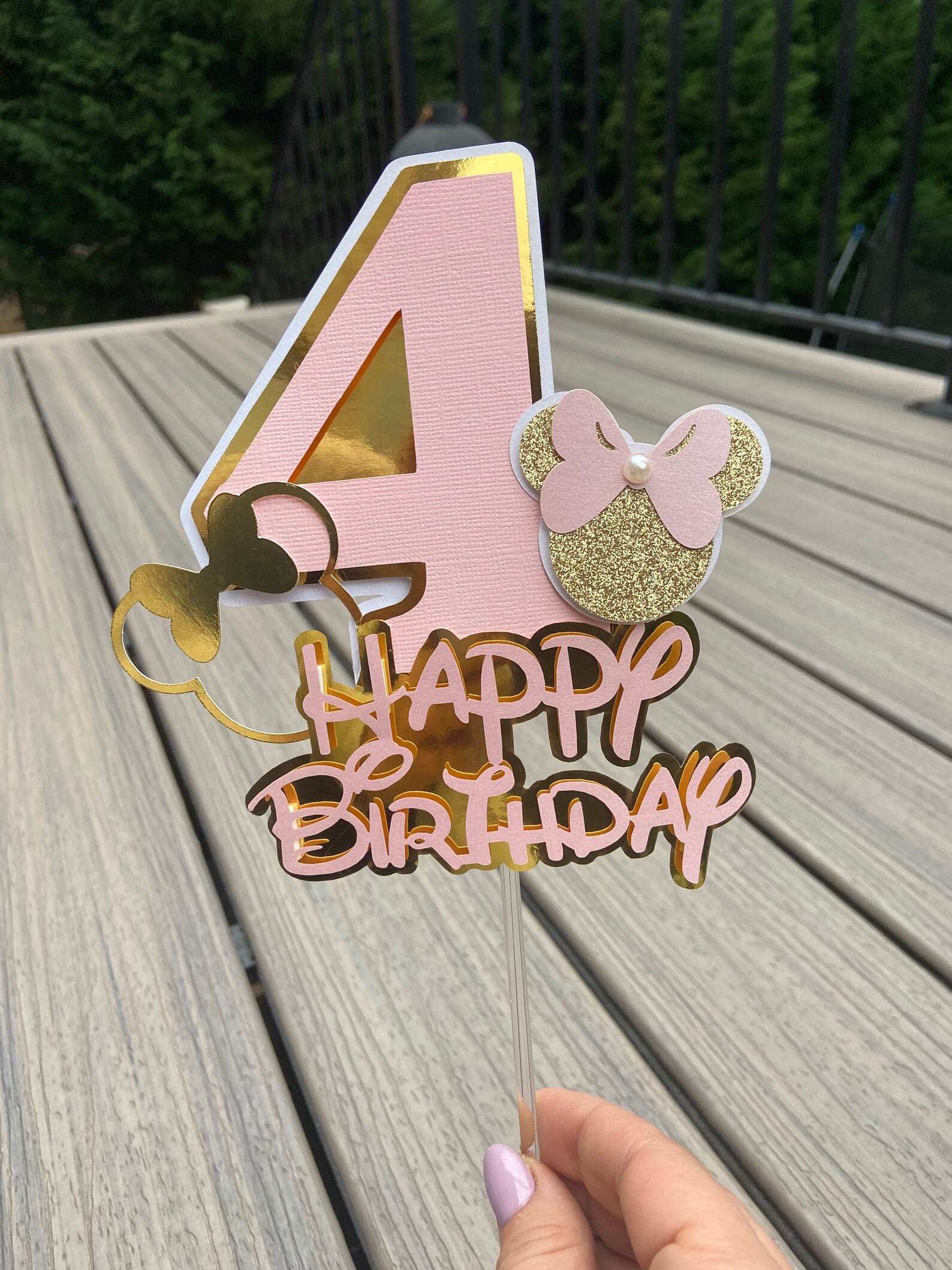 Minnie Cake Topper Cake Birthday Decor Pink Gold Number 4 - Etsy