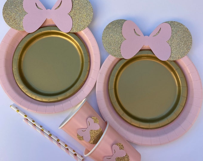 PASTEL Pink Gold Glitter Minnie Mouse Birthday Table Set - Etsy