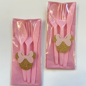 UTENSILS Minnie Mickey Mouse, Fork Spoon Knife Wrapped in Napkin ...