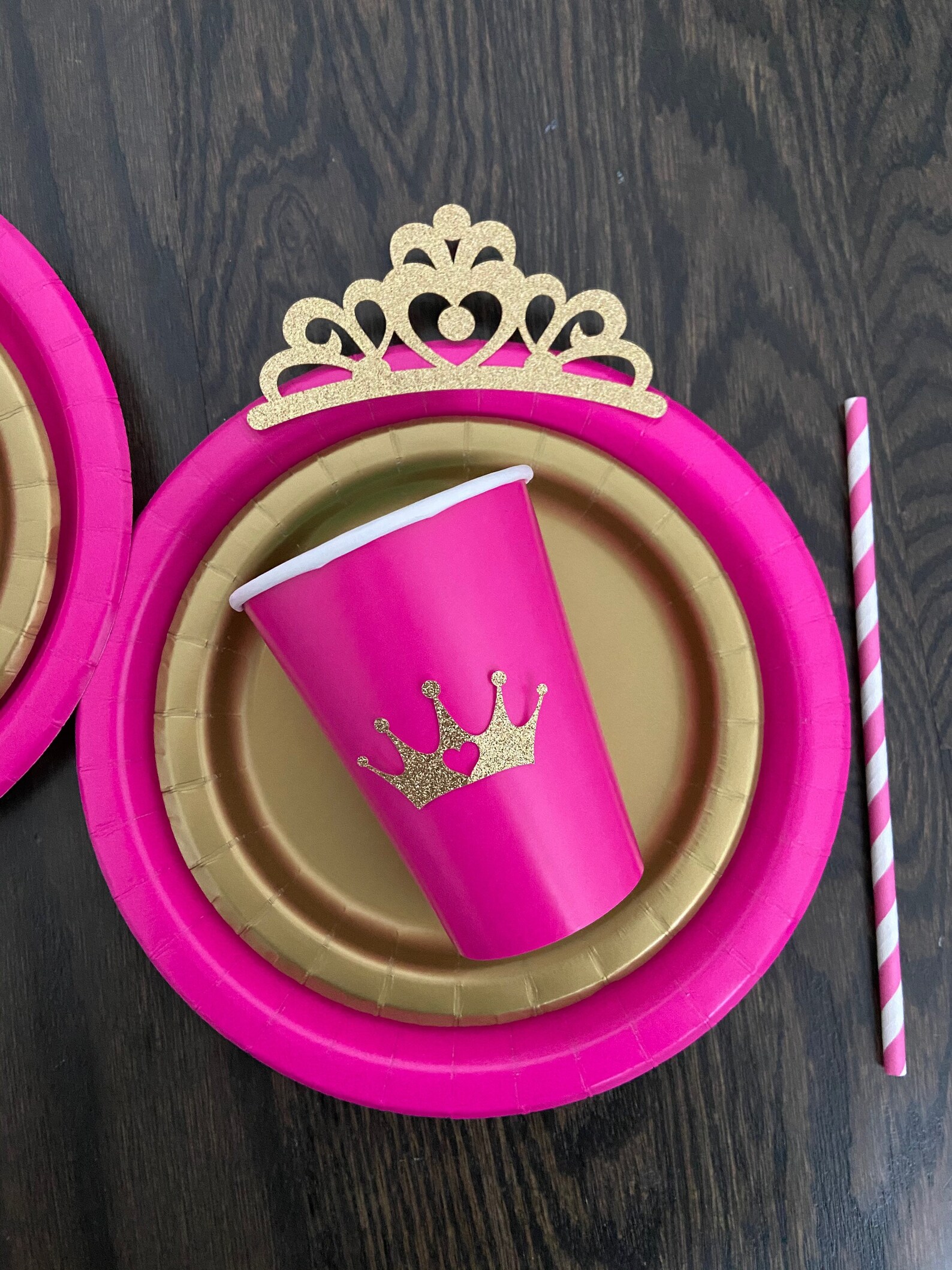 10 PRINCESS Hot Pink Gold Glitter Crown Royal Birthday Table | Etsy