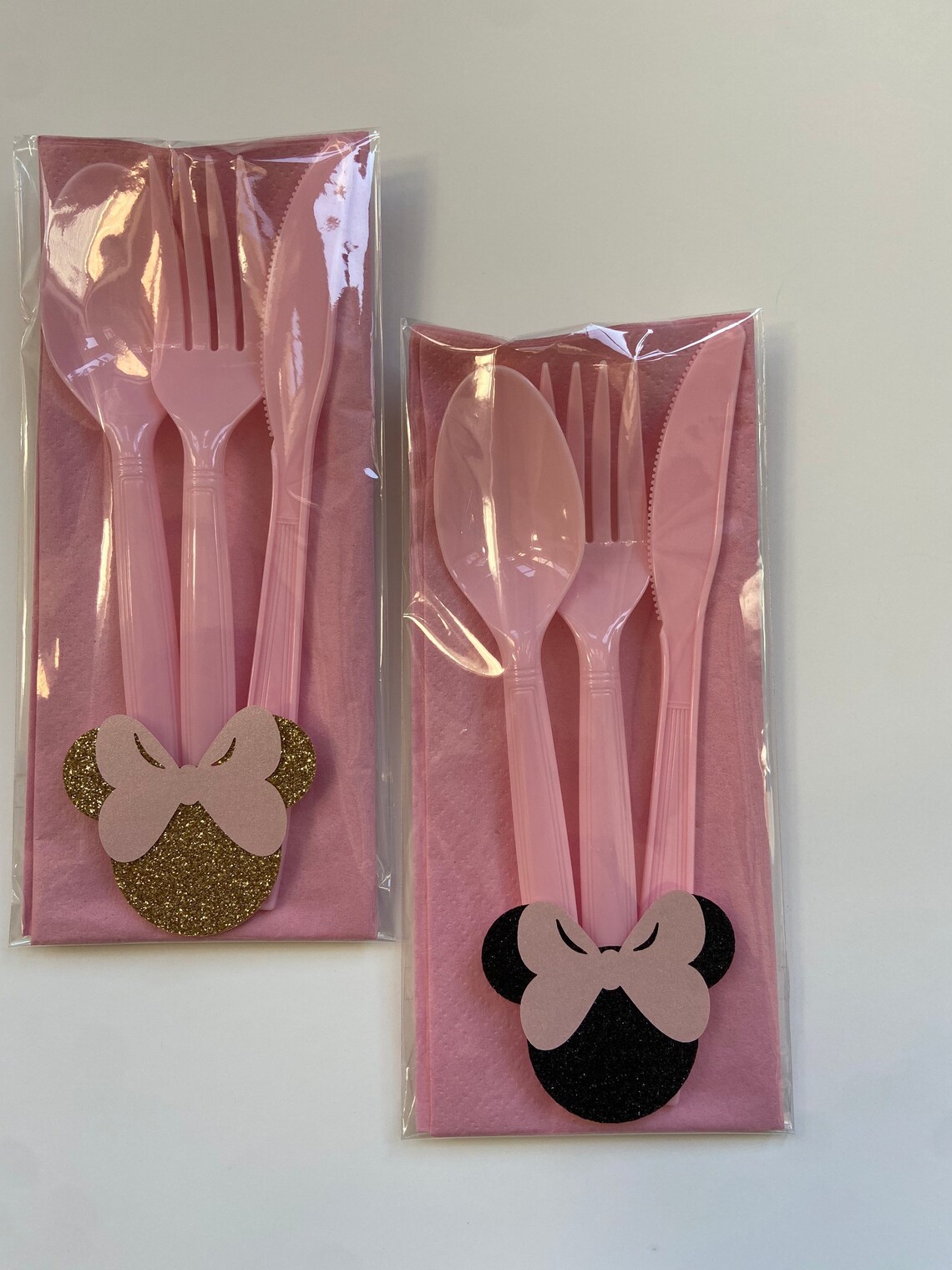 UTENSILS Minnie Mickey Mouse Gold Utensils Pink Napkins Fork - Etsy