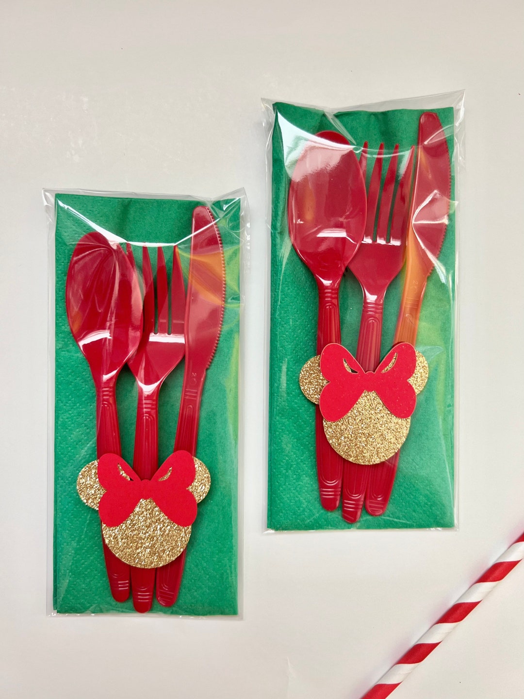 Christmas UTENSILS Minnie Mickey Mouse, Fork Spoon Knife Wrapped in ...