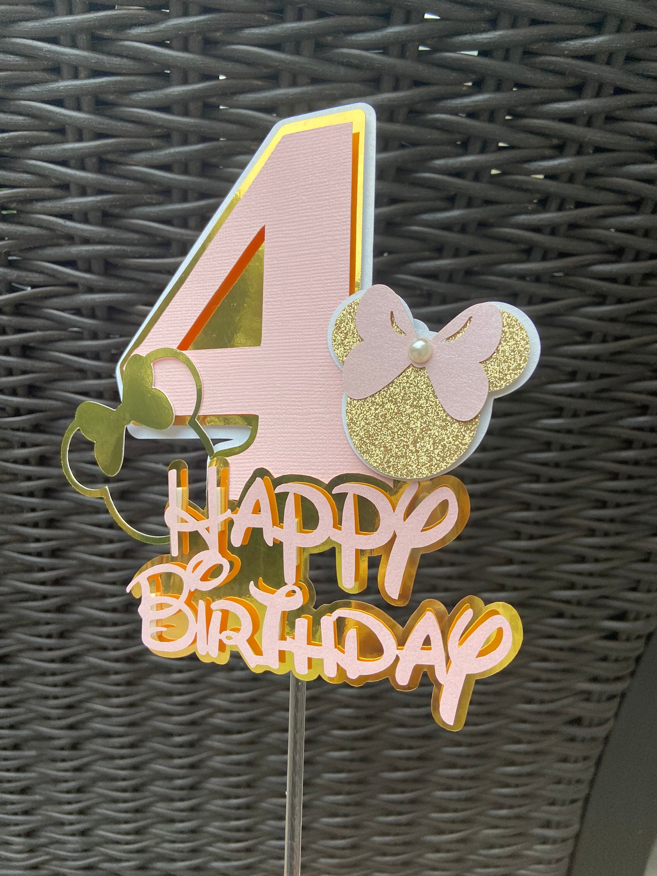 Minnie Cake Topper Cake Birthday Decor Pink Gold Number 4 - Etsy