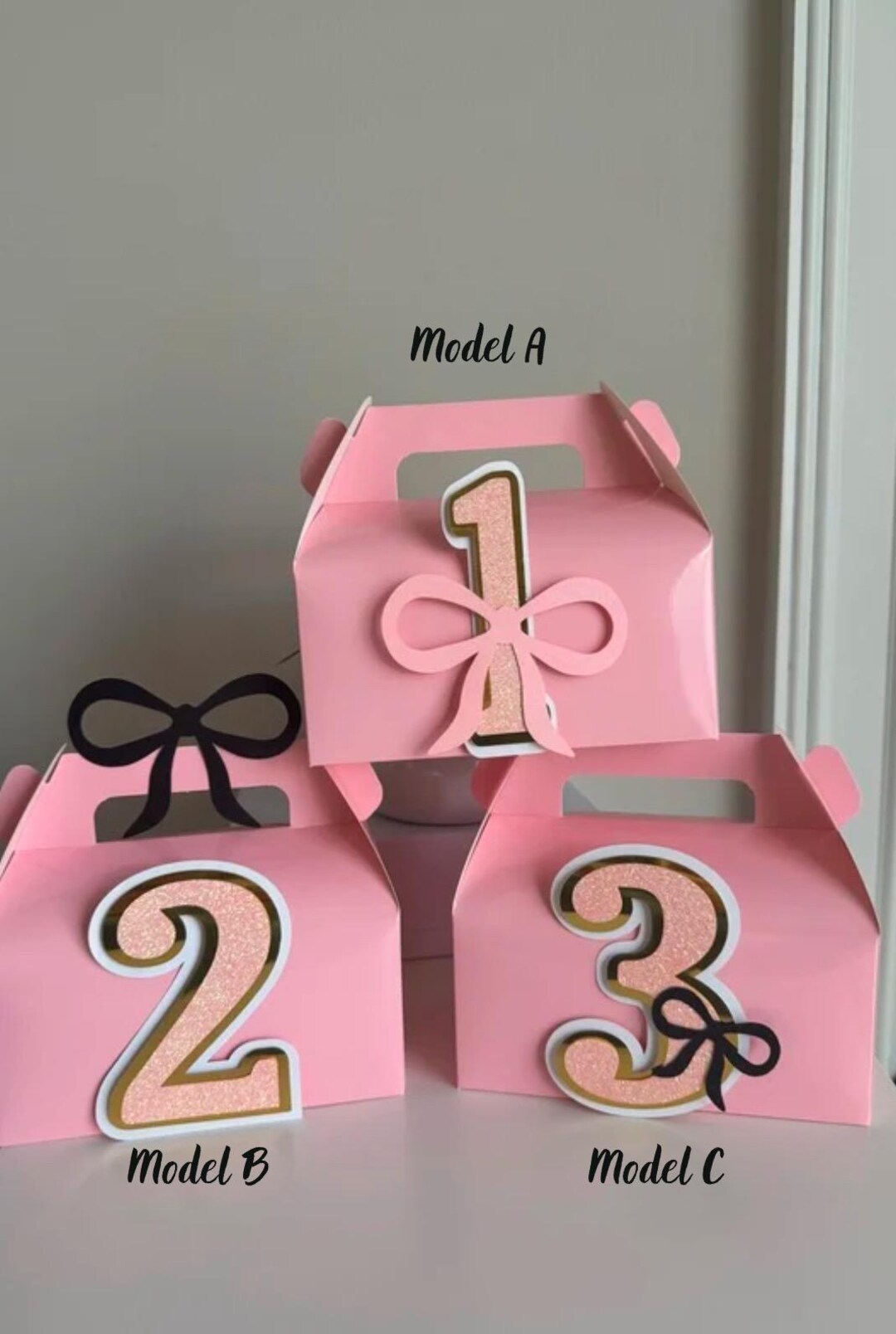Bow Coquette Birthday Favor Boxes: Glitter Age 1-3, Set of 5 - Etsy