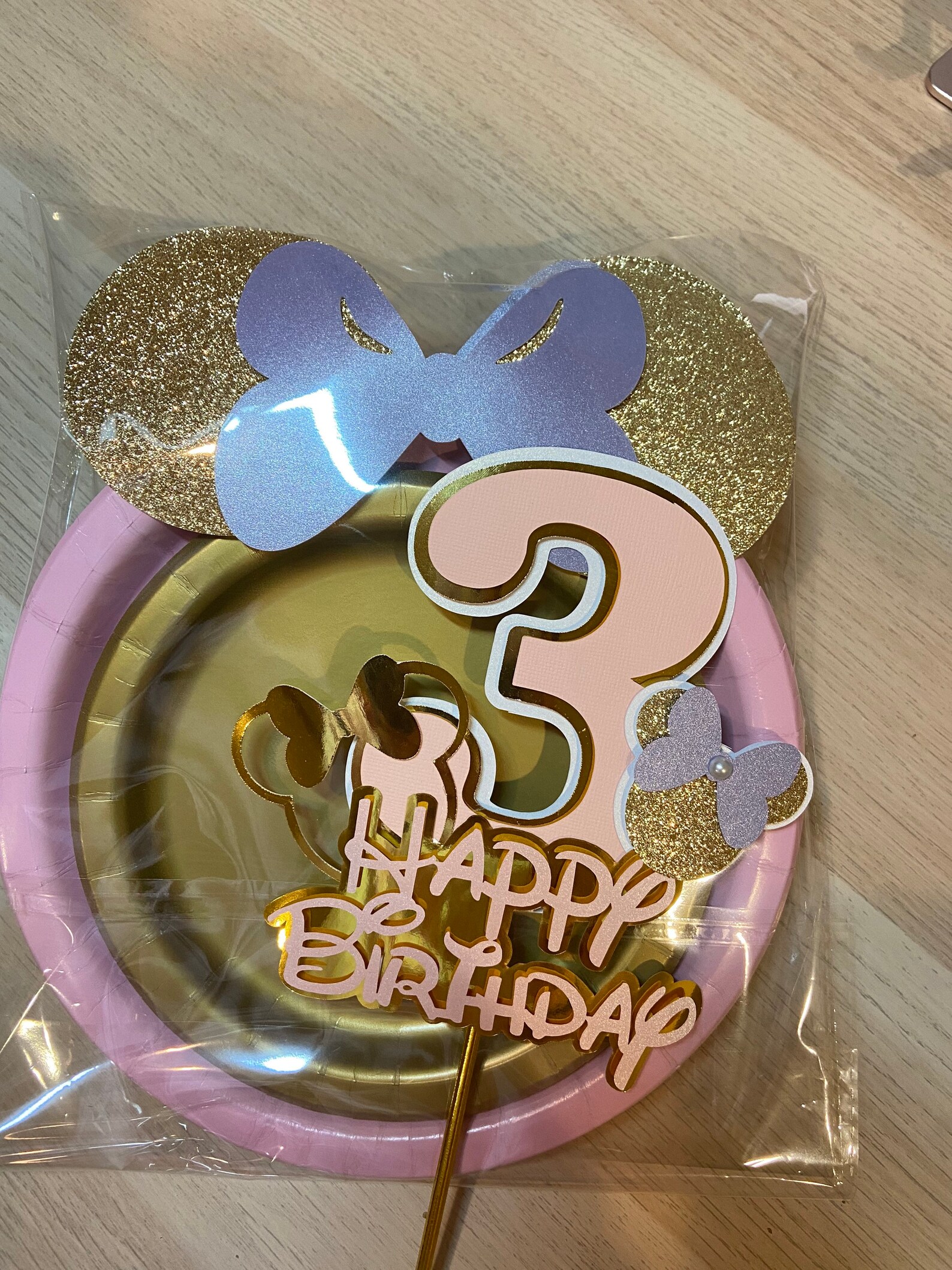 CAKE TOPPER Pink Gold Number 3 Glitter Minnie Mouse Birthday | Etsy