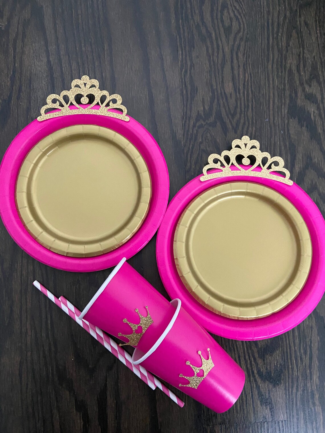 10 PRINCESS Hot Pink Gold Glitter Crown Royal Birthday Table | Etsy