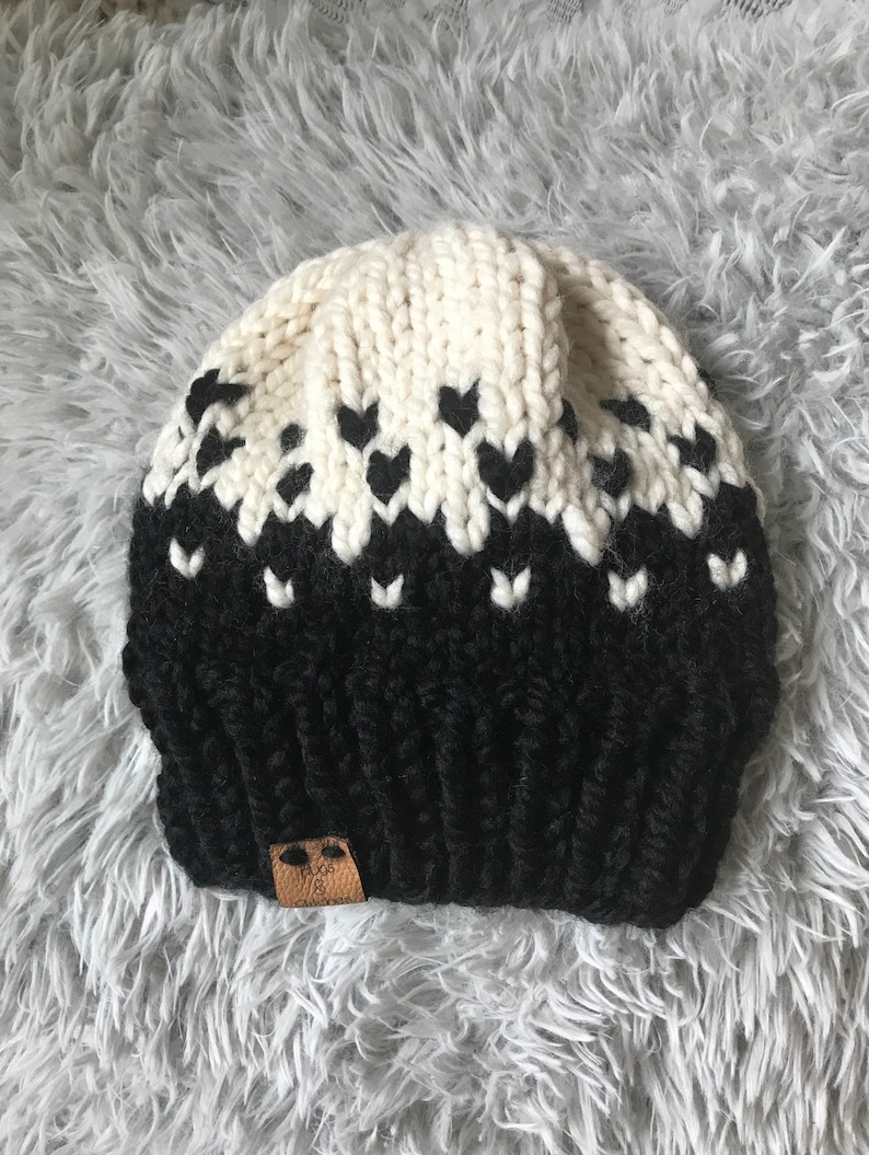 Ladies Winter Hat in Black and Cream - Etsy