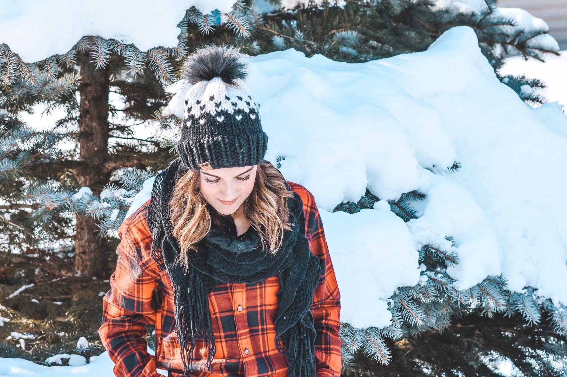 Ladies winter hat in black and cream | Etsy