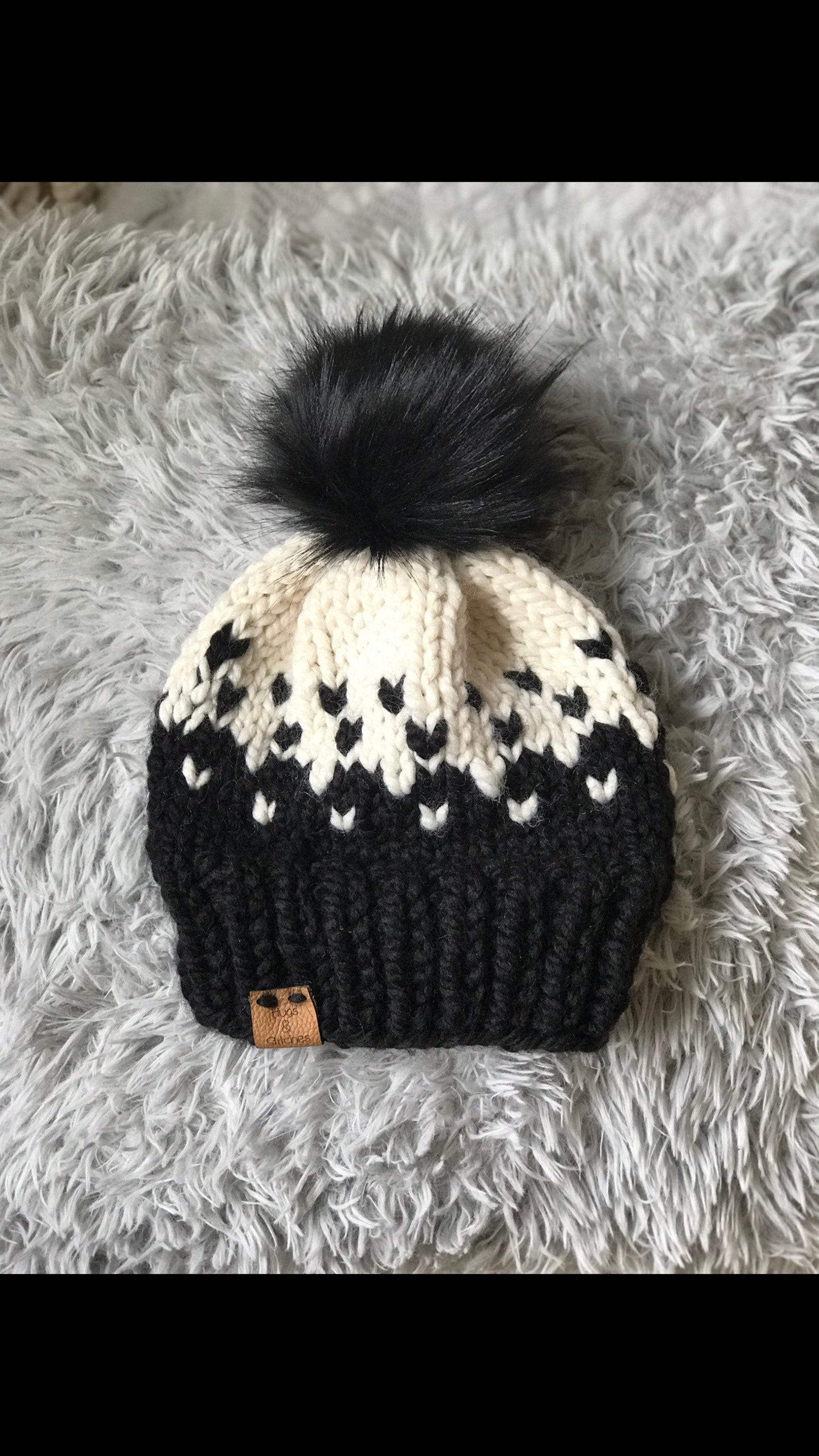 Ladies Winter Hat in Black and Cream - Etsy