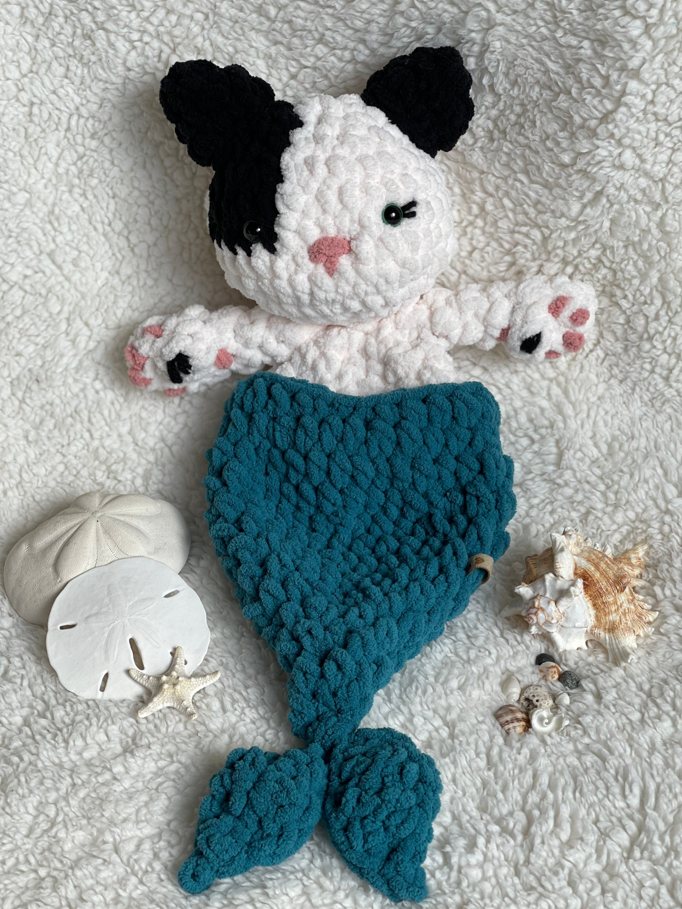 Tuxedo Cat, Crochet Merkitty, Po the Merkitty, Crochet Mermaid Lovey ...
