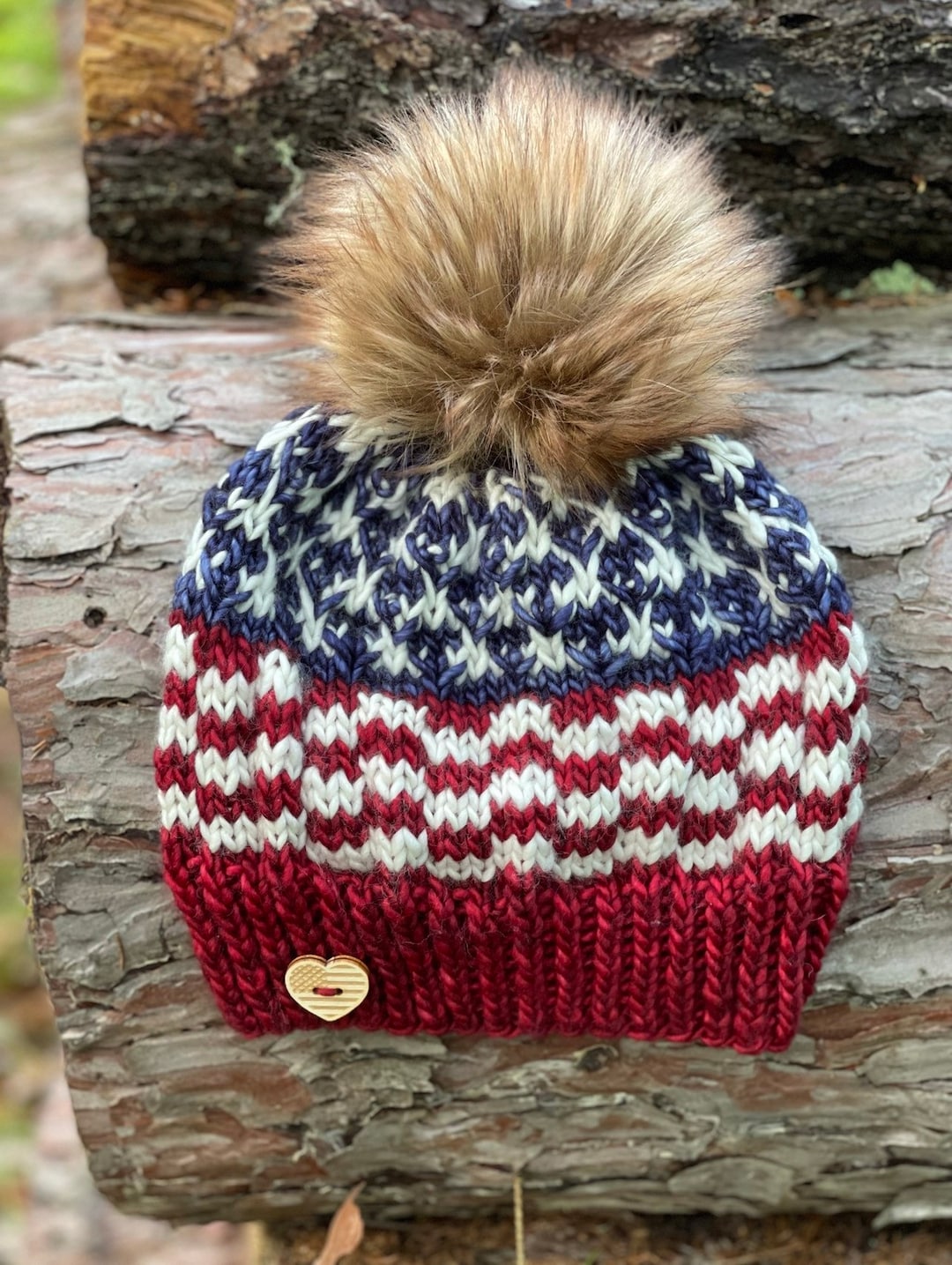 Americana Beanie, July 4th Hat, Red White and Blue Knit Beanie, Faux ...
