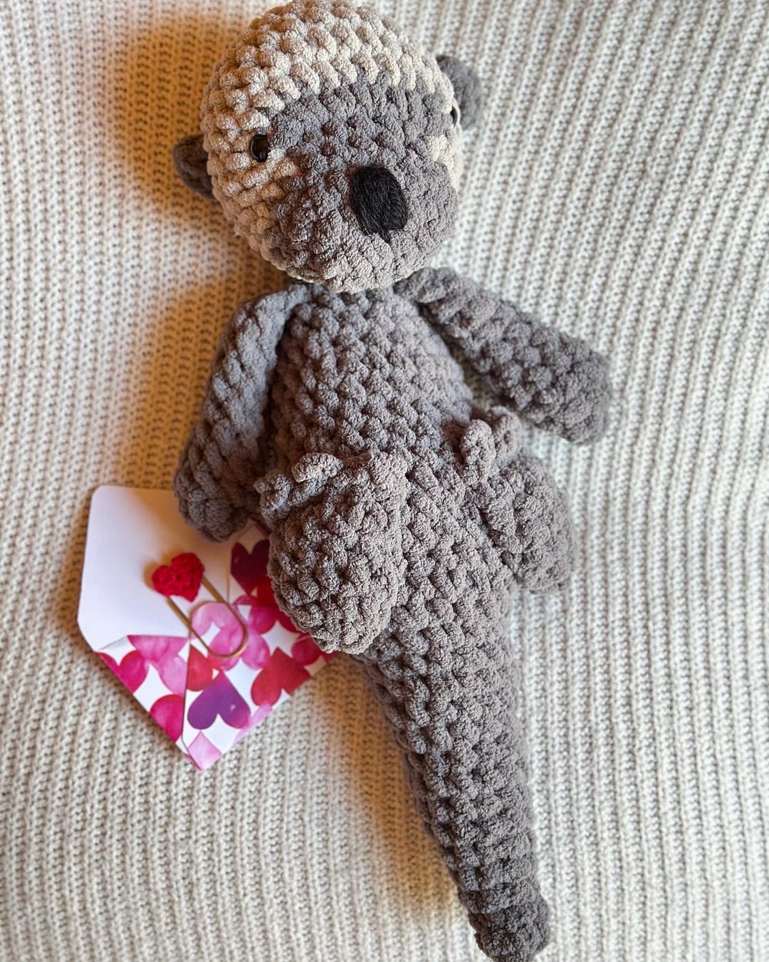Valentine Otter, Crochet Otter Toy, Plush Sea Otter, Whimsical Stuffed ...