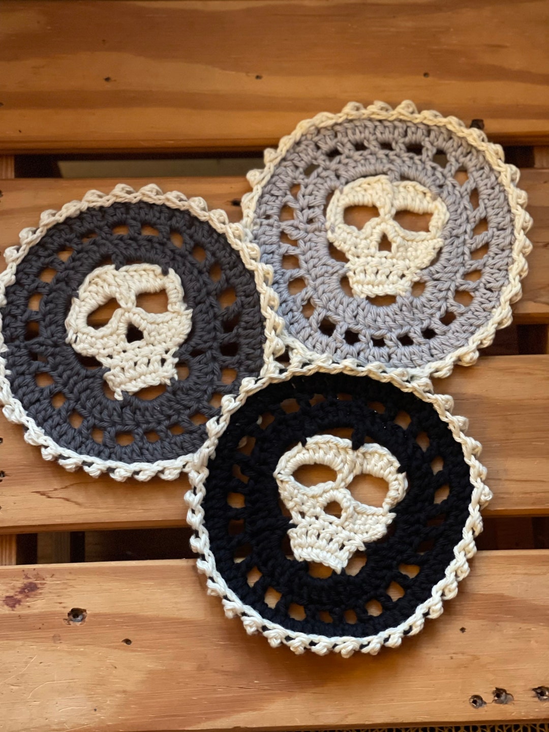 Halloween Coaster, Skull Coaster, Plant Coaster, Crochet Skull Coaster ...