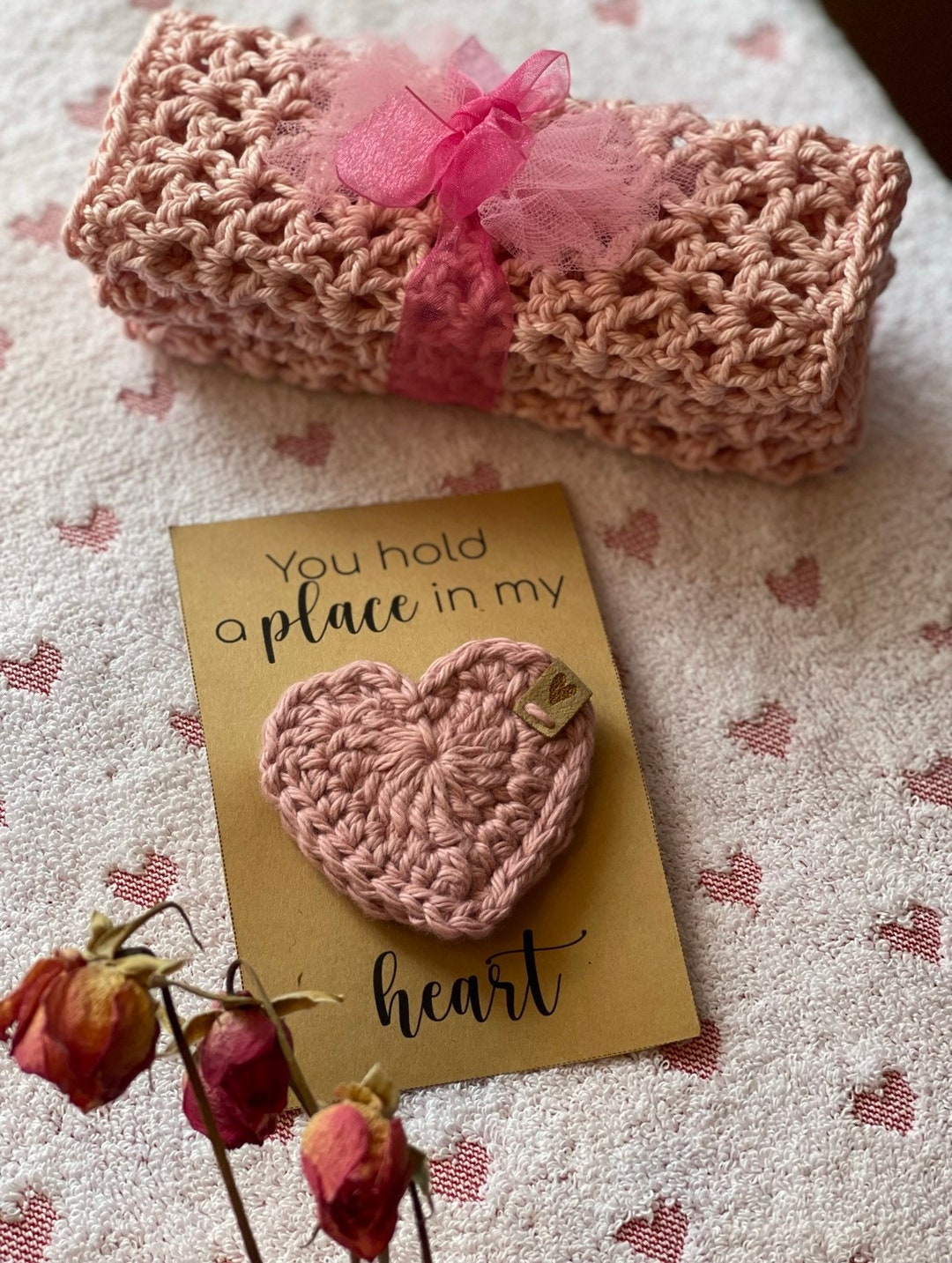 Gift Set for Valentines, Crochet Heart Bookmark, Valentine Gift for ...