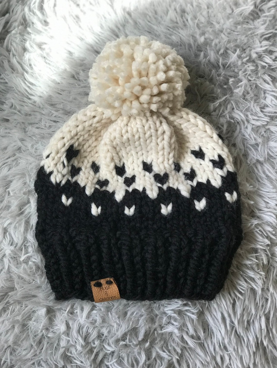 Ladies Winter Hat in Black and Cream - Etsy