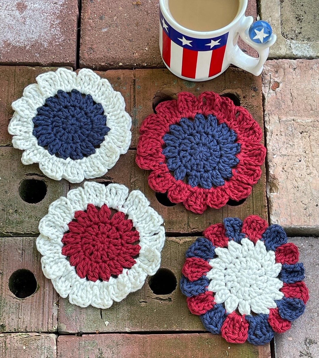 Patriotic Daisy Coasters, Rustic Farmhouse Daisy Coasters, Plant ...