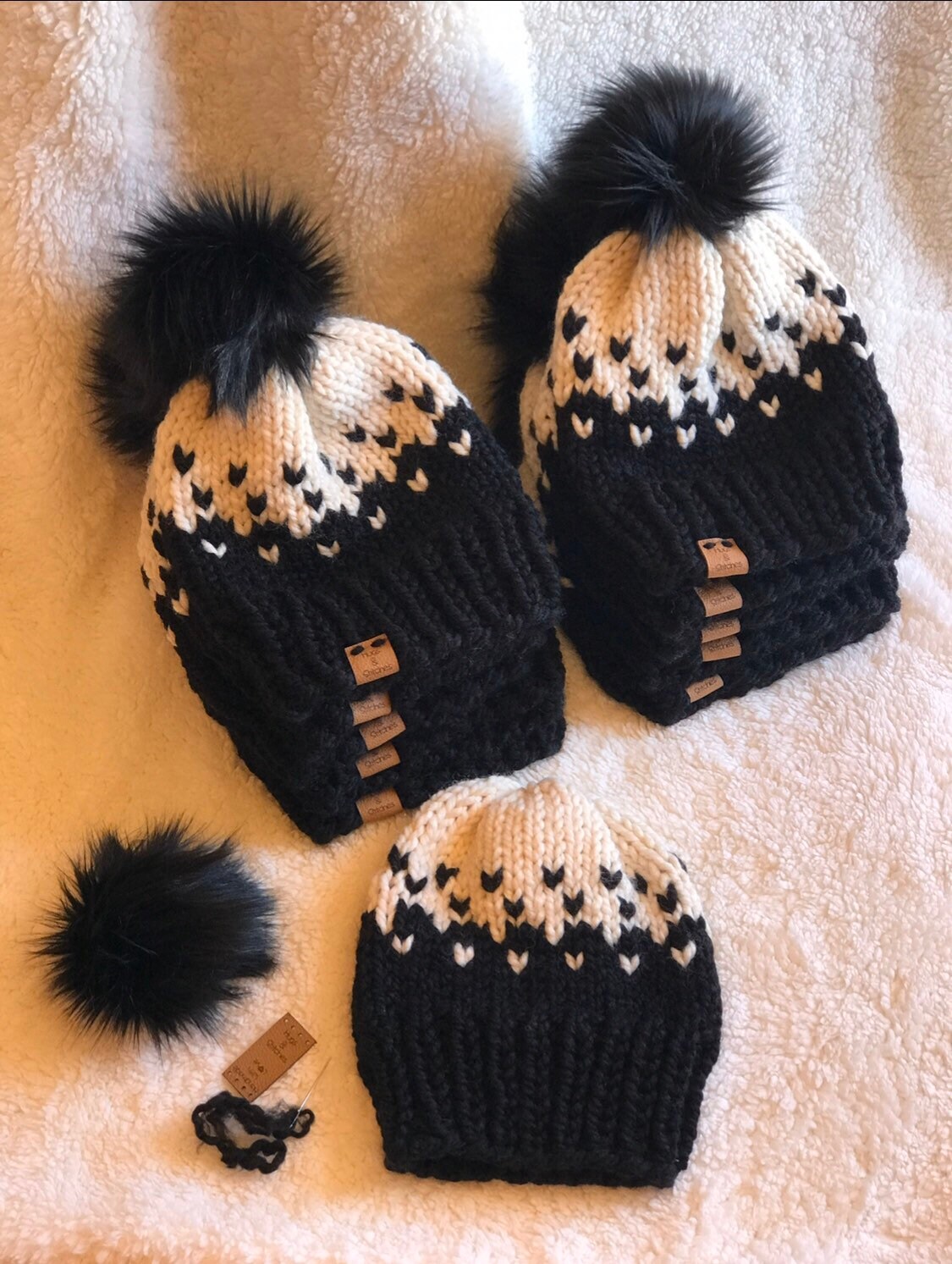 Ladies winter hat in black and cream | Etsy