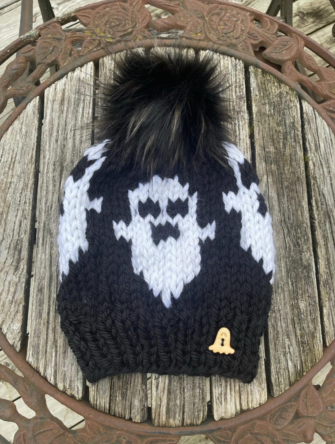 Ghost Beanie, Halloween Hat, Banshee Beanie, Black and White Hat ...