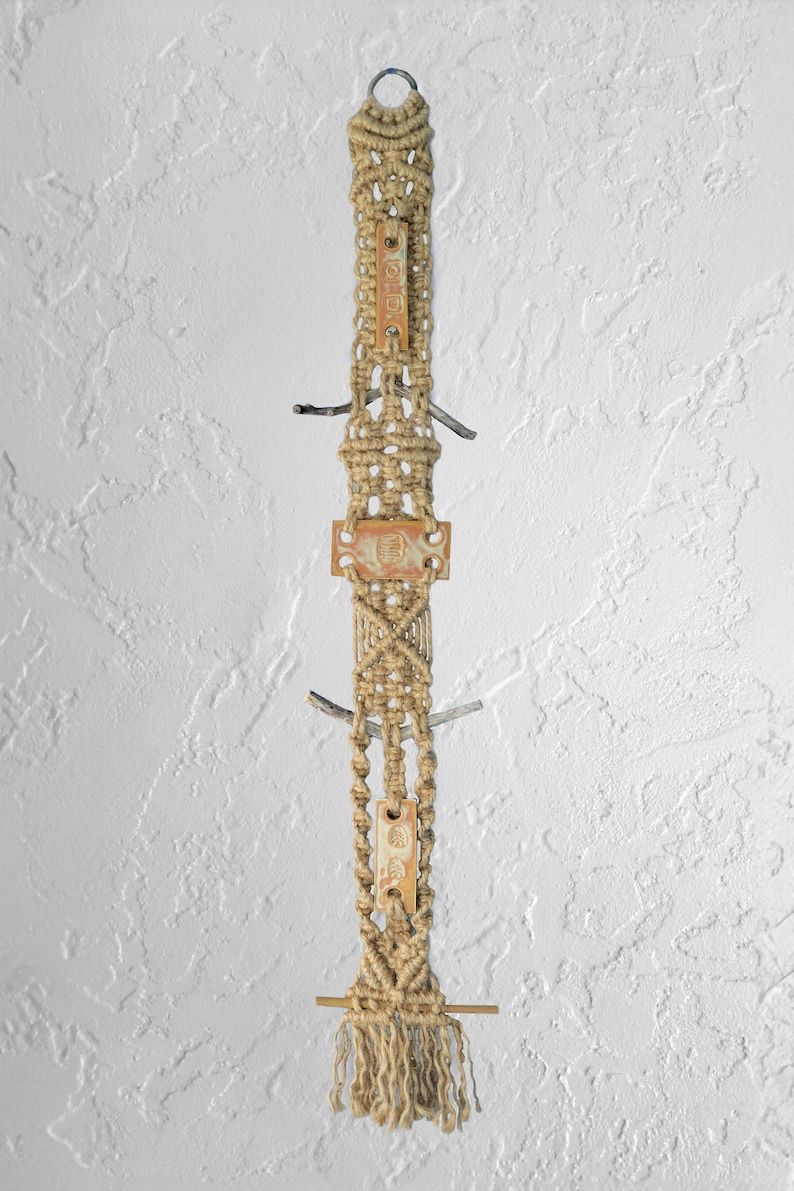 Tan • Macramé • Jute, Ceramics, Wood, Bamboo, Wall Hanging, 7 1/2 Inch ...