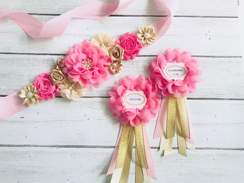 Pink and Gold Maternity Sash for Baby Shower Pregnancy Belly | Etsy