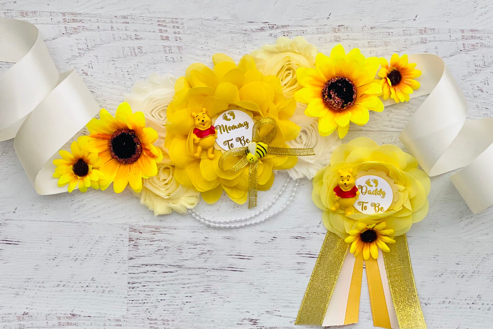 Winnie the Pooh Sunflowers Baby Shower Sash Photo Prop | Etsy