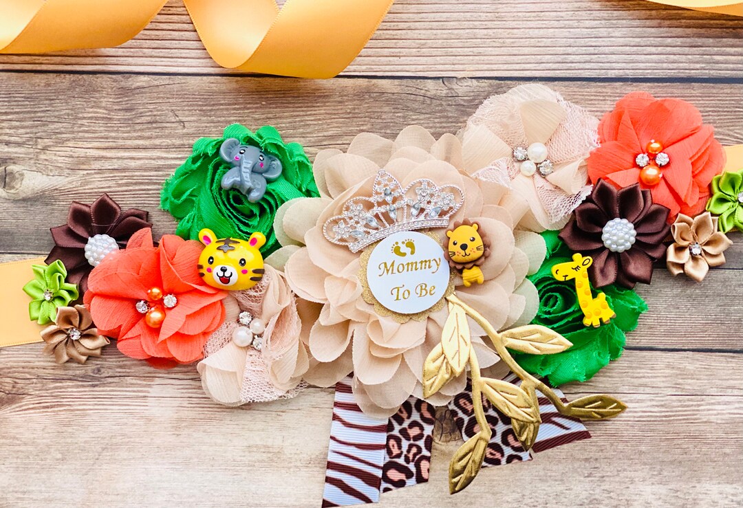 Safari Animals Maternity Sash Safari Lion Tiger Baby Shower Green and ...