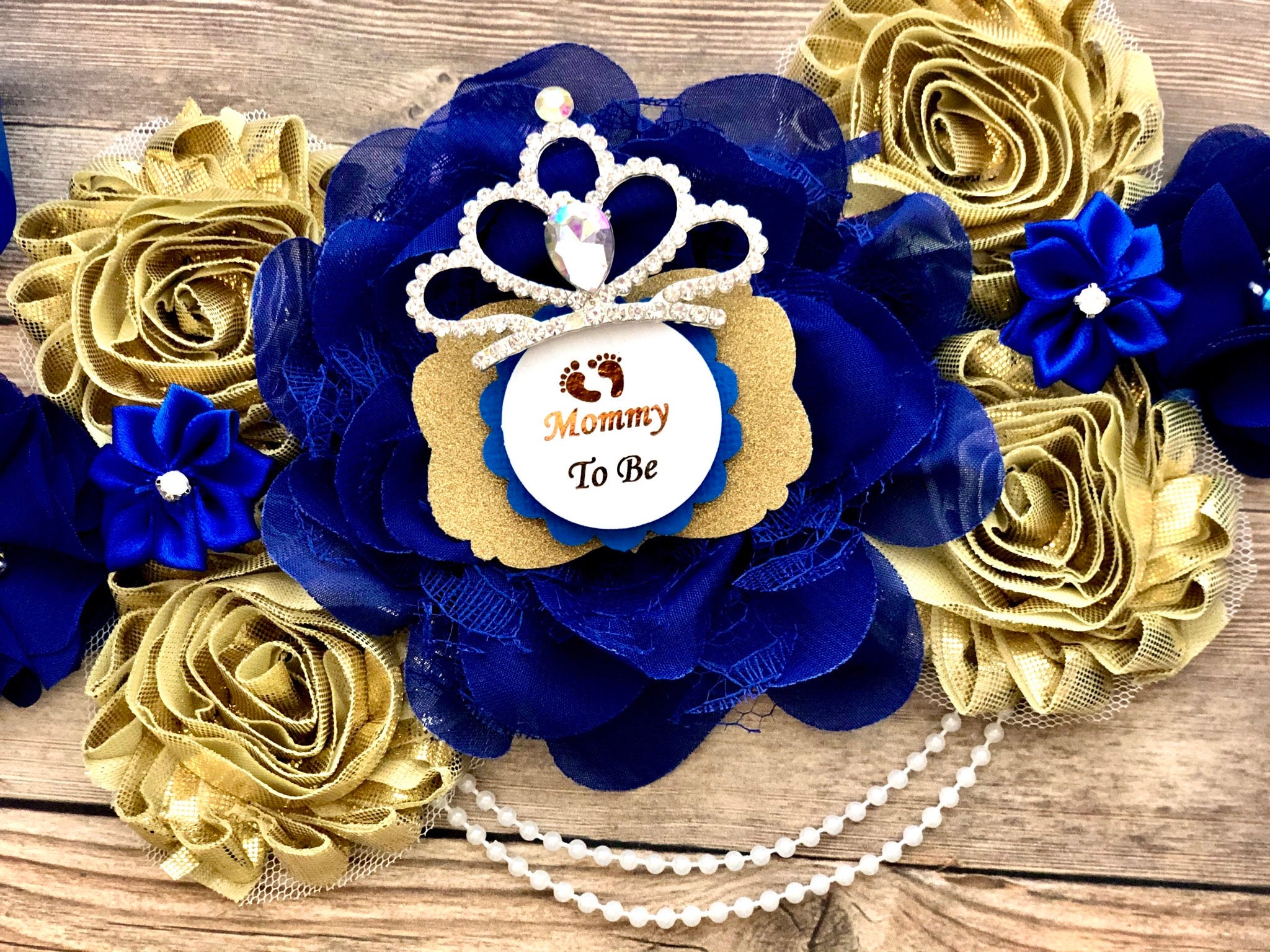 Little Prince Royal Blue Maternity Sash and Matching Dad Pin - Etsy