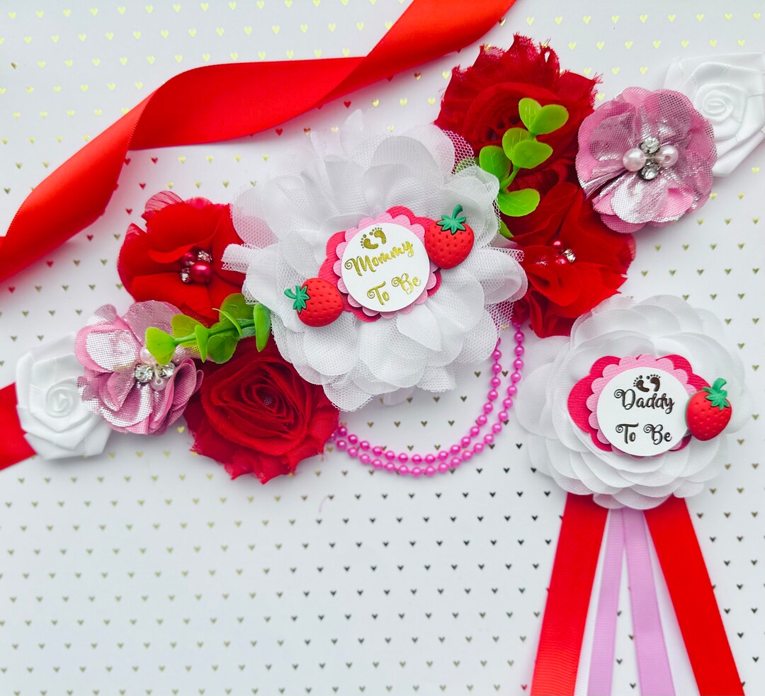 Strawberry Theme Maternity Sash, Maternity Sash, Strawberry Sash/flower ...