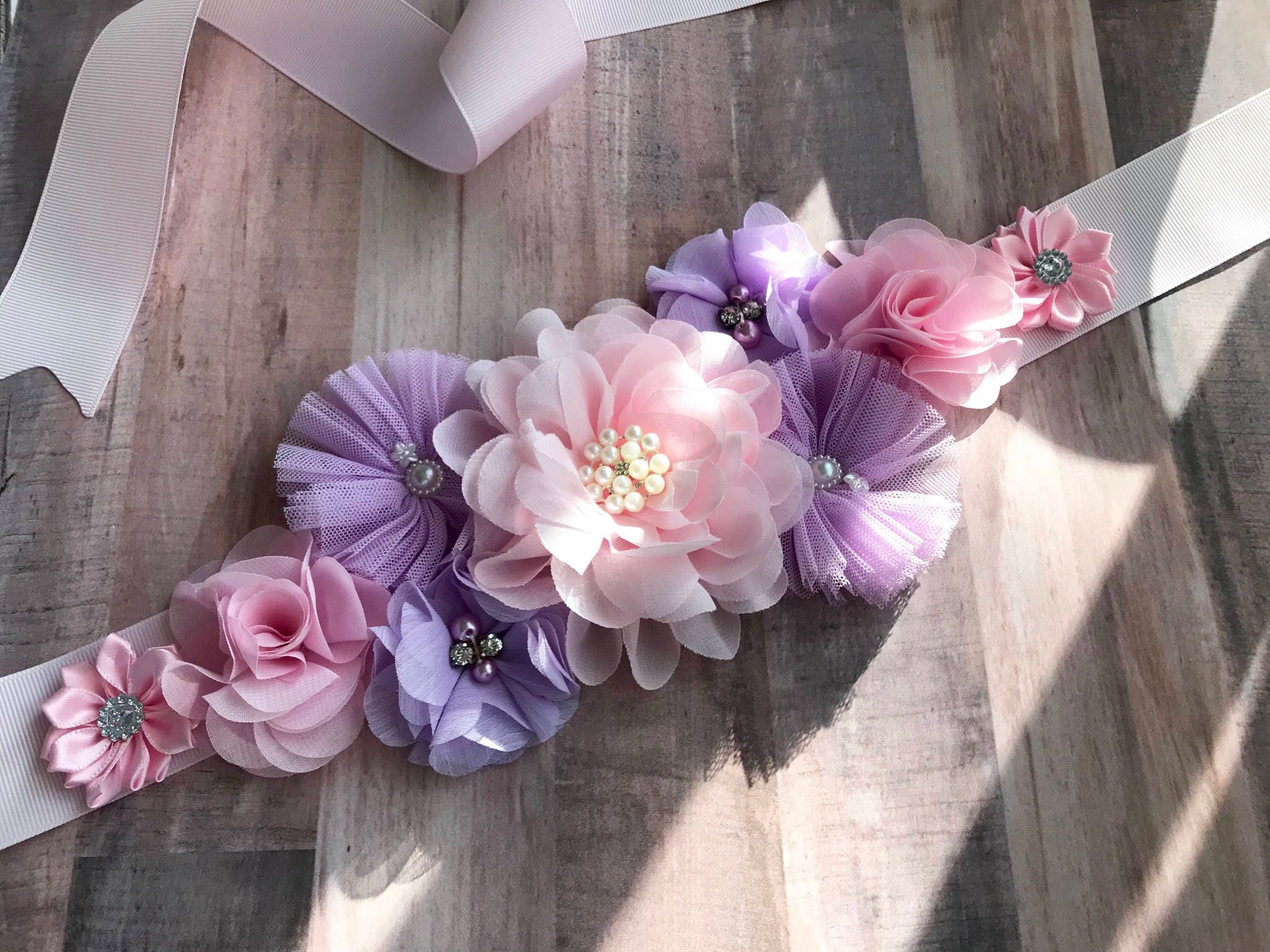 Pink and Lavender Purple Sash Maternity Sash Belt Flower - Etsy