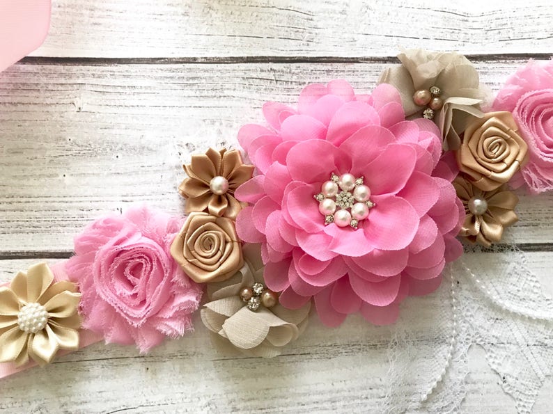 Pink and Gold Maternity Sash for Baby Shower Pregnancy Belly | Etsy