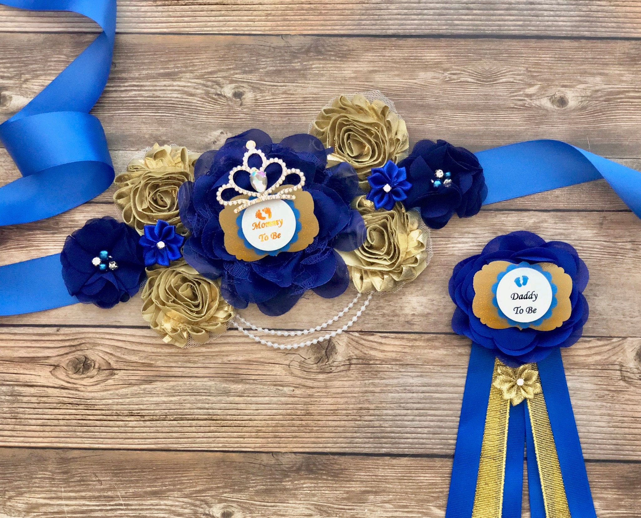 Little Prince Royal Blue Maternity Sash and Matching Dad Pin - Etsy