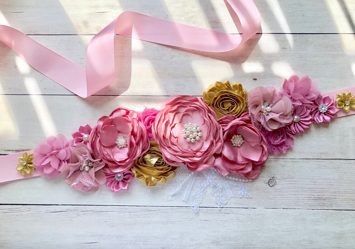 Dusty Pink and Gold Maternity Sash Pregnancy Sash Gender | Etsy
