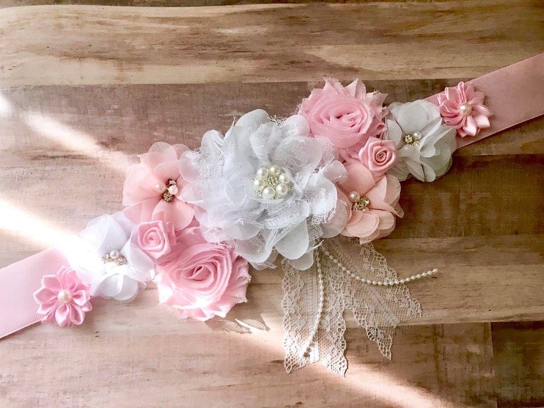 Flower Sash, Bridal Sash, Flower Girl Sash,pregnancy, Maternity Pink ...