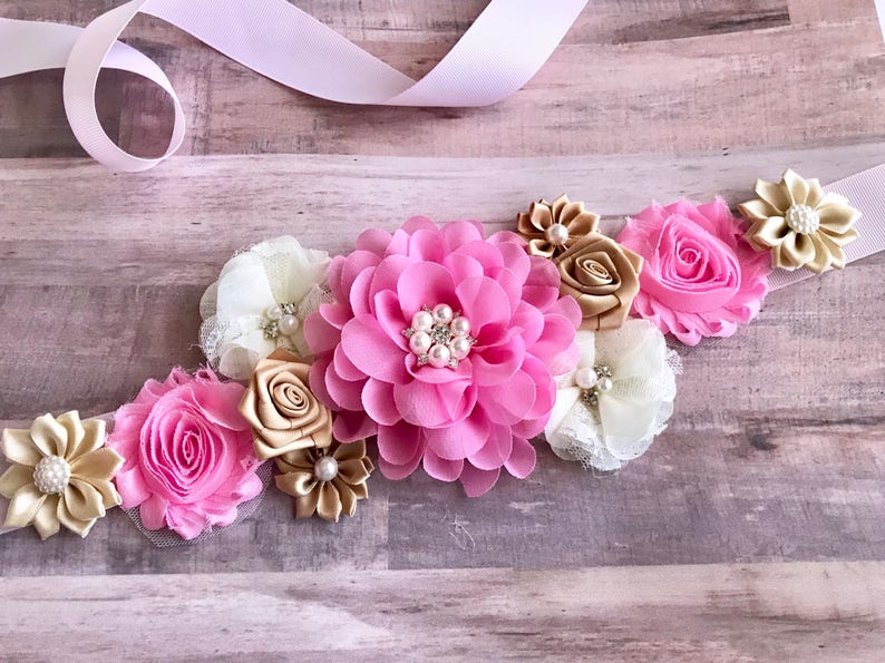 Pink and Gold Maternity Sash for Baby Shower Pregnancy Belly | Etsy