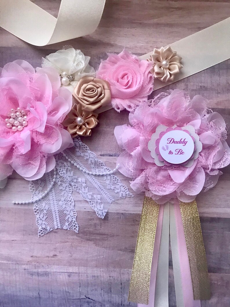 Baby Pink and Gold Light Pink Maternity Sash Daddy to Be | Etsy