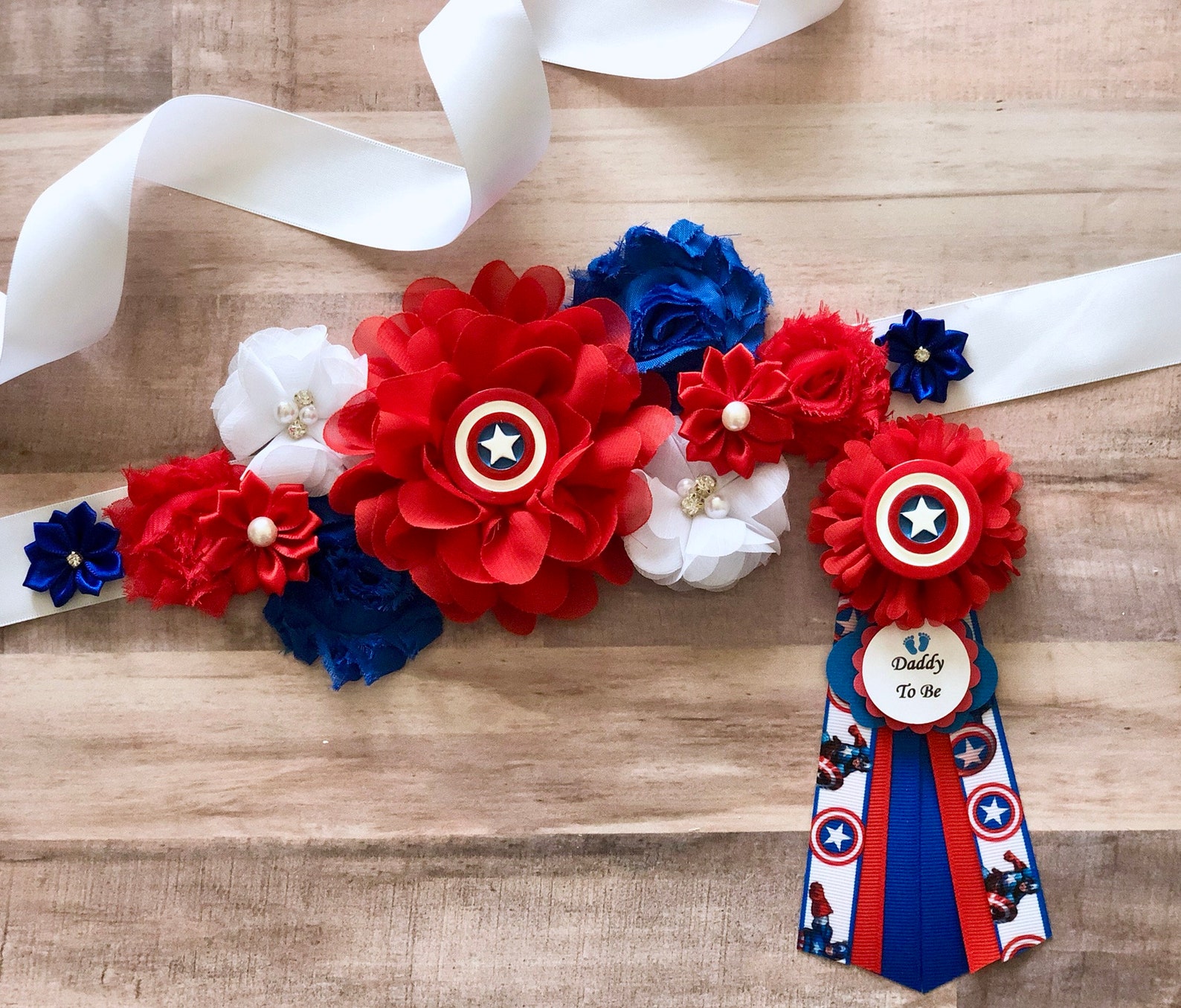 Captain America Baby Shower Red Blue and White Sash Photo - Etsy