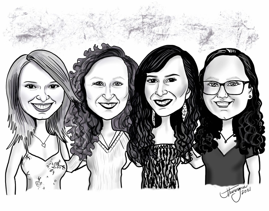 2-6 Person, Digitally Hand-drawn, BW 12x16 Matted, Spot-on (w Shades of ...
