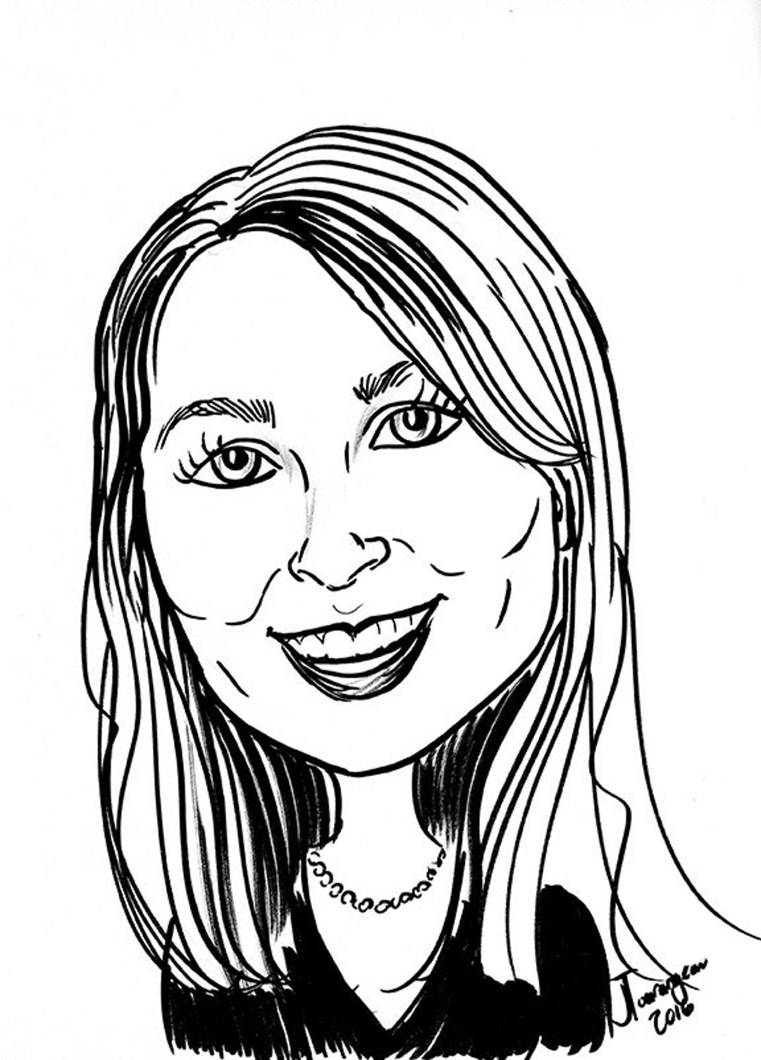 Digitally Hand-drawn BW Caricature Headshot, Wedding Place Card (upload ...
