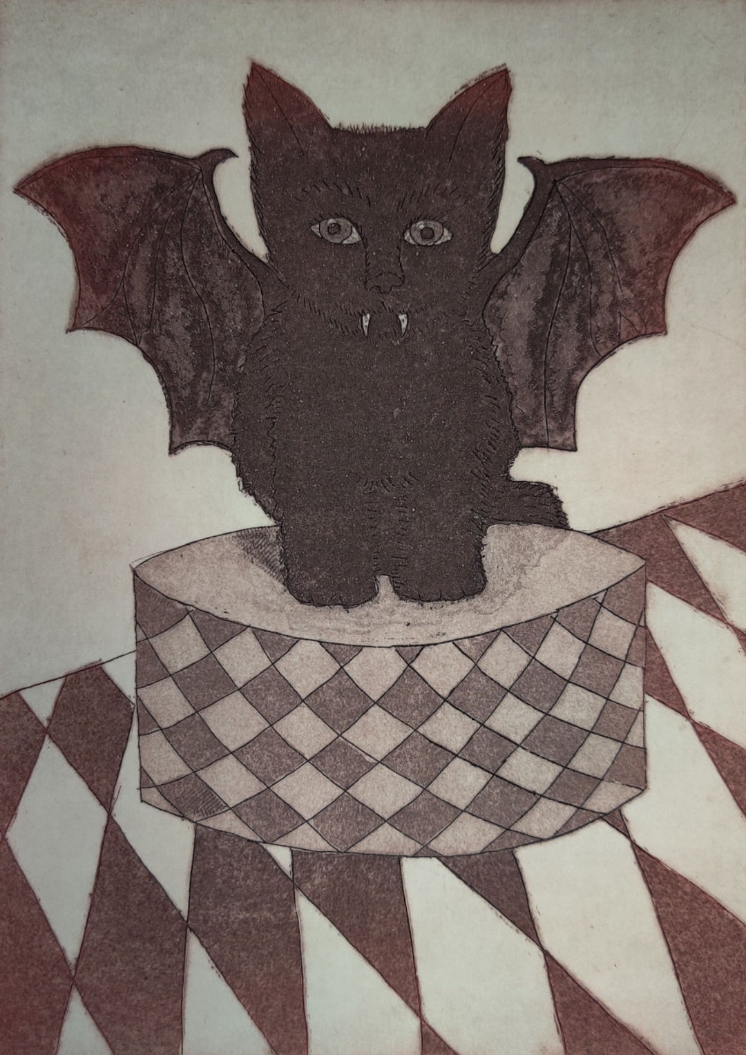 Bat Kitty #1 - Aquatint Etching - Etsy