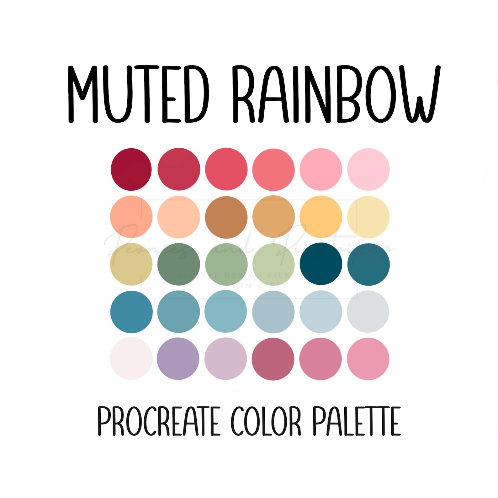 Procreate Color Palette, MUTED RAINBOW, 30 Colors, Rainbow, Procreate ...