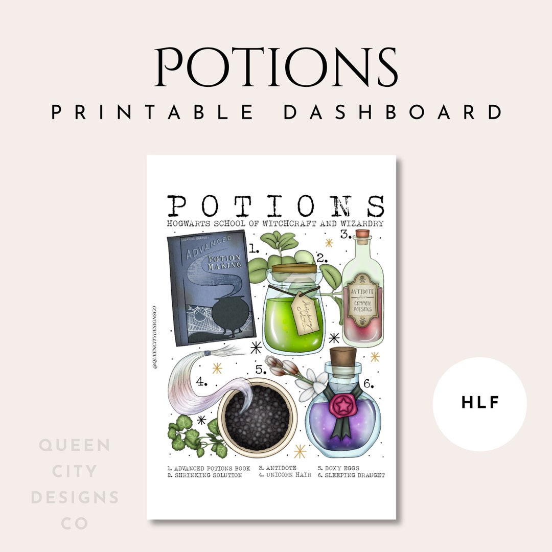 Potions [half Letter Size] Digital Dashboard, Printable PDF With Cut ...