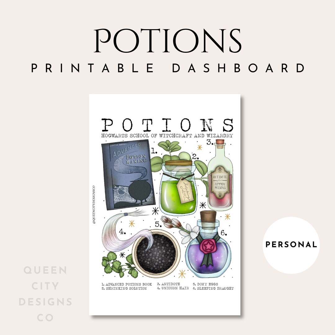 Potions [personal Size] Digital Dashboard, Printable PDF With Cut Lines ...
